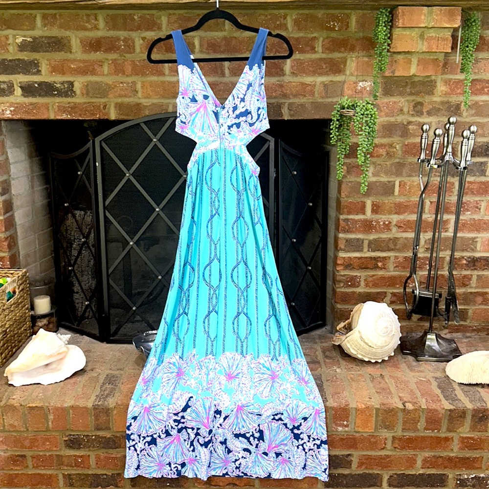 Htf Rare Lilly Pulitzer Marcia Cutout Maxi 0 - Gem